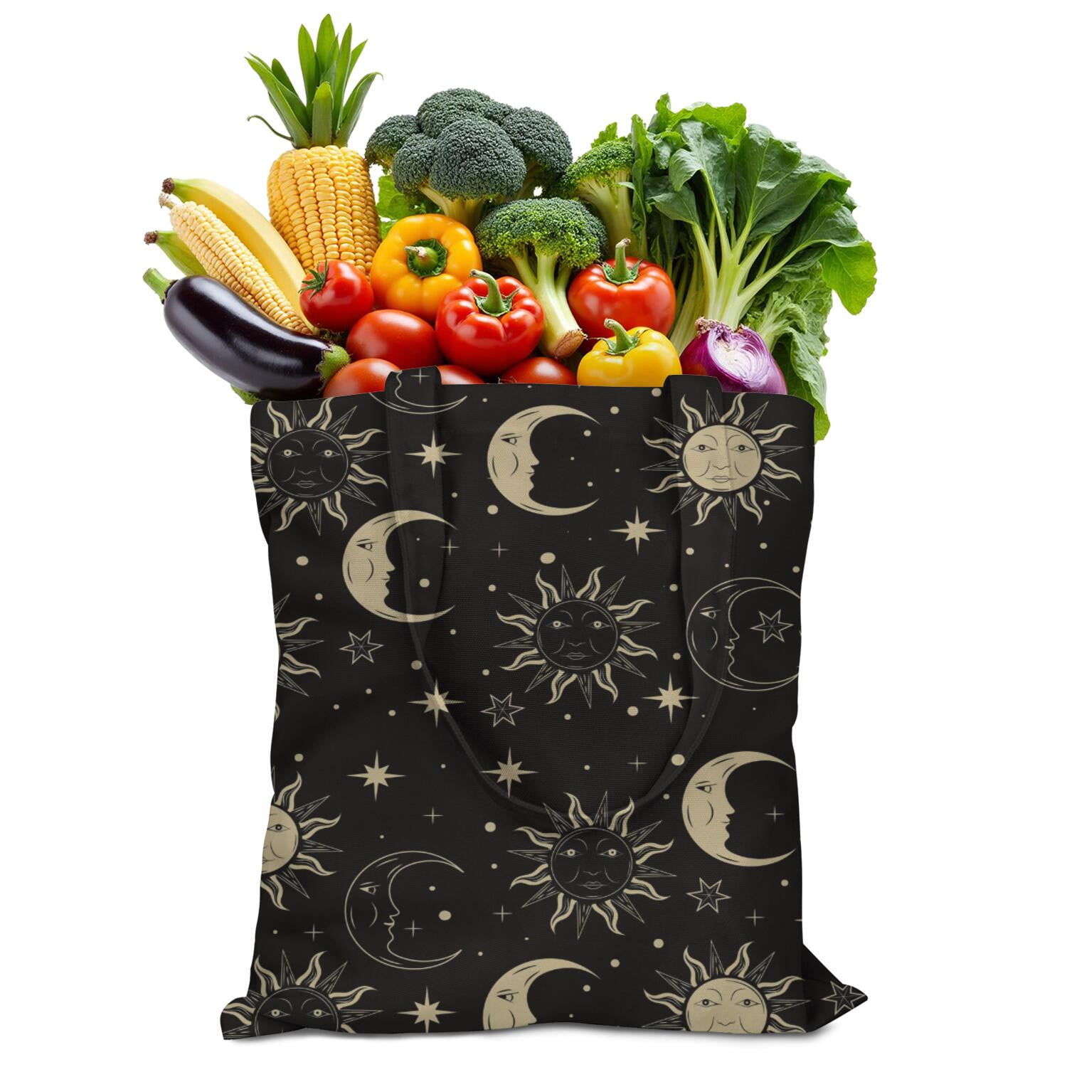 Astral Night Sky Canvas Shopping Tote Bag, Durable Eco-Friendly Reusable Bag with Gothic ...