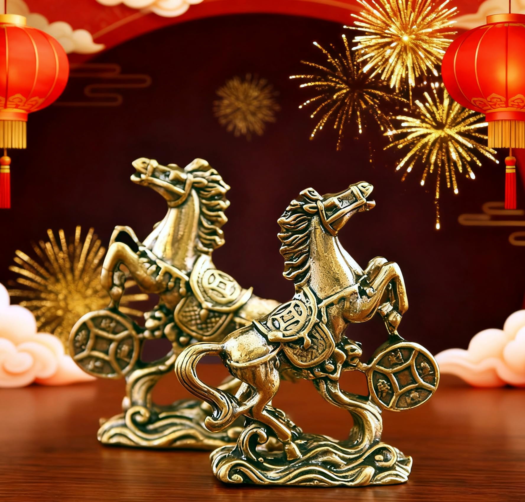 AstralYu 2pcs Decorative Metal Horse Statue Retro Horse Tabletop ...