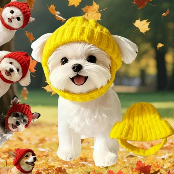 AstralYu Red Wool Knit Dog Beanie with Ear Flaps – Warm Winter Hat ...