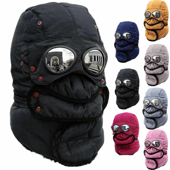 AstralYu Winter Thermal Hat with Glasses, 4 in 1 Windproof Warm Hat ...