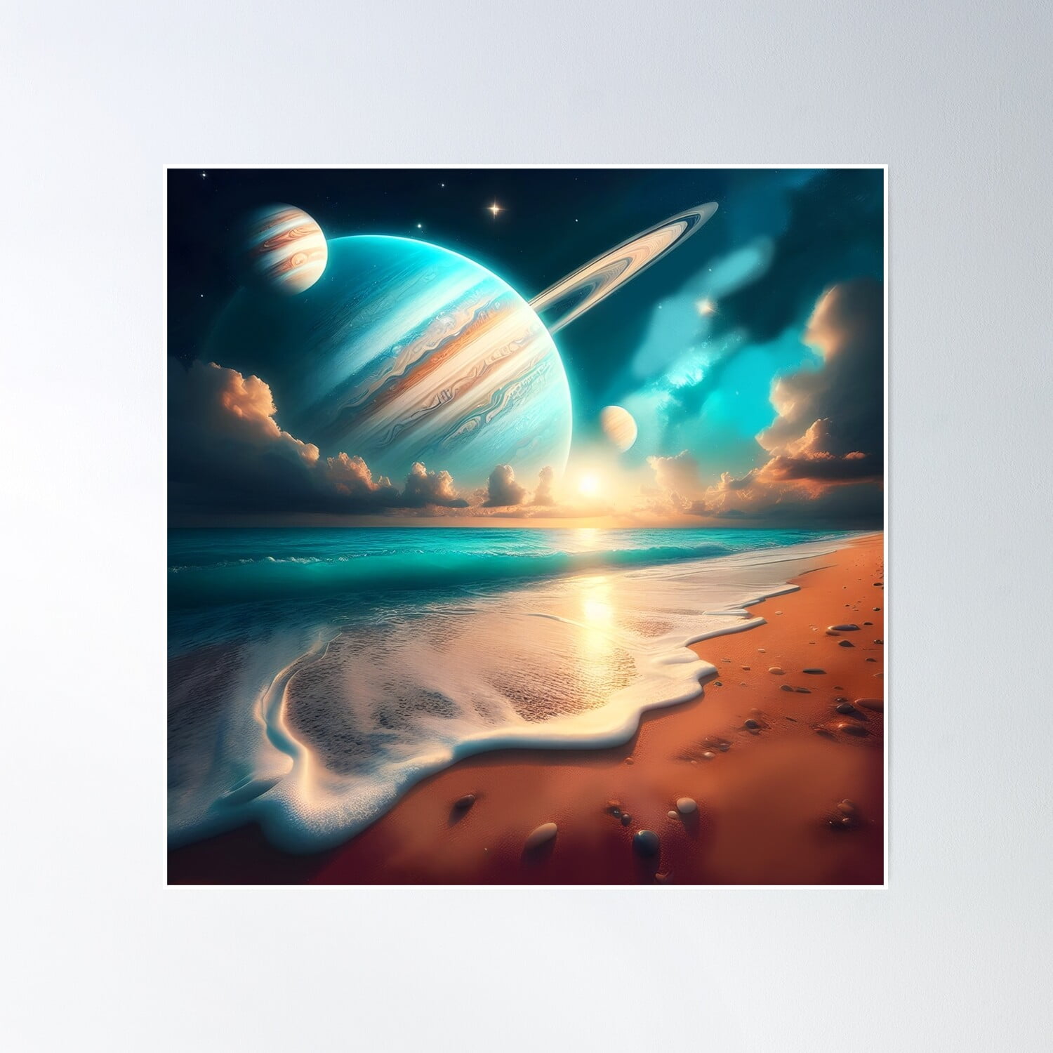 Astro Beach: Another Planet Space Seashore Poster Wall Art, Modern Wall Decor, 16x24 UNFRAMED ...