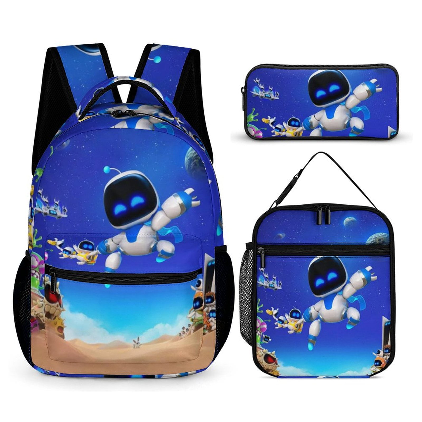 Astro Bot 3 Piece Backpack Set School Bag Combination Travel Daypack ...