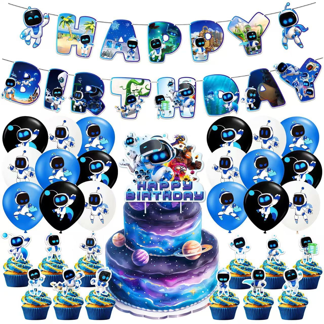 Astro Bot 46/52 PCS Birthday Party Decorations for Women/Men/Boys/Kids/Girls With Happy Birthday ...