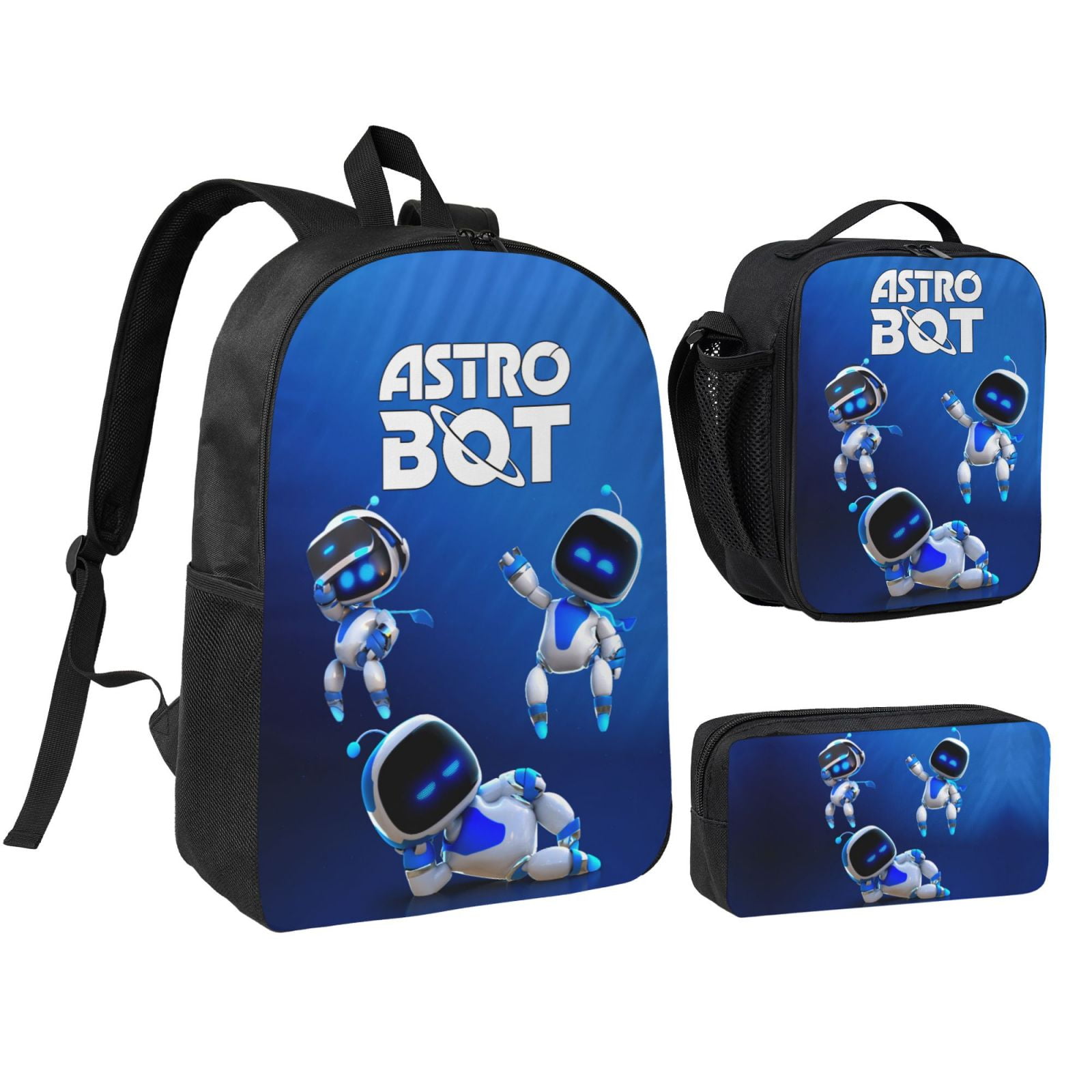 Astro Bot Backpack Set, 3 Piece Backpack Set With Lunch Box Pen Box ...