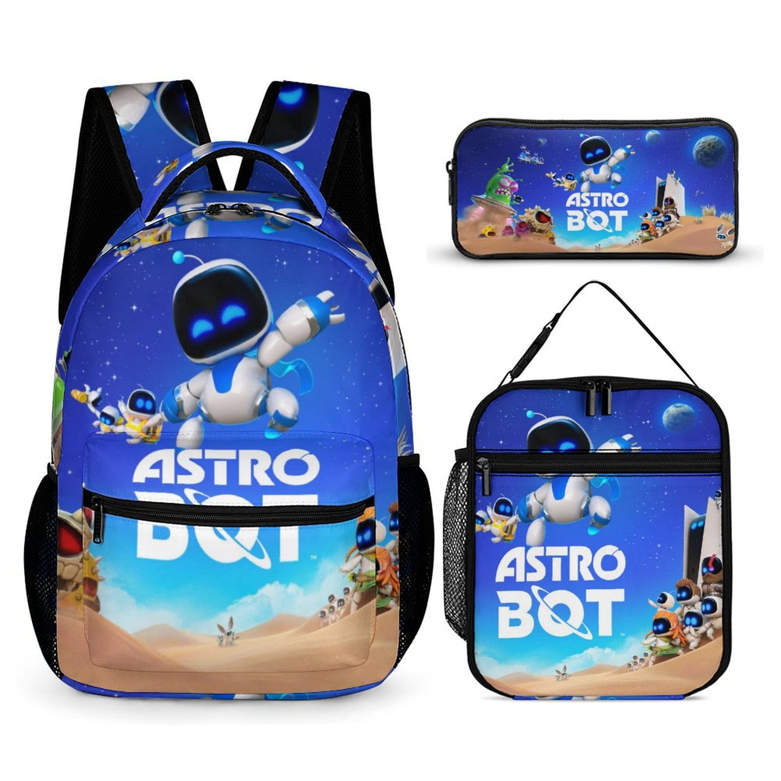 Astro Bot Backpacks 3 Piece Set Bookbag with Lunch Bag And Pencil Case ...