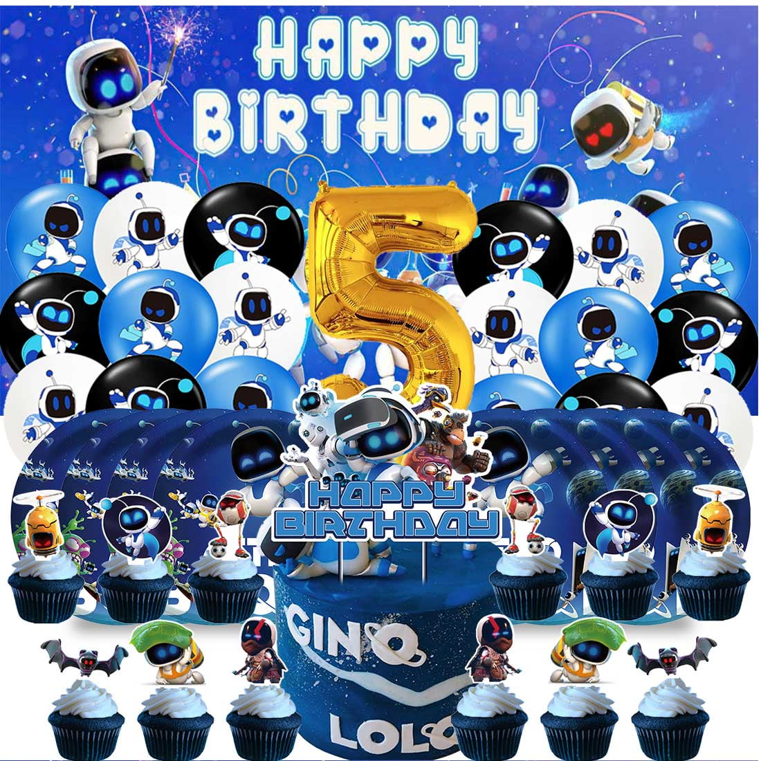 Astro Bot Balloons Party Supplies 5th Decor Tableware Birthday Cake ...