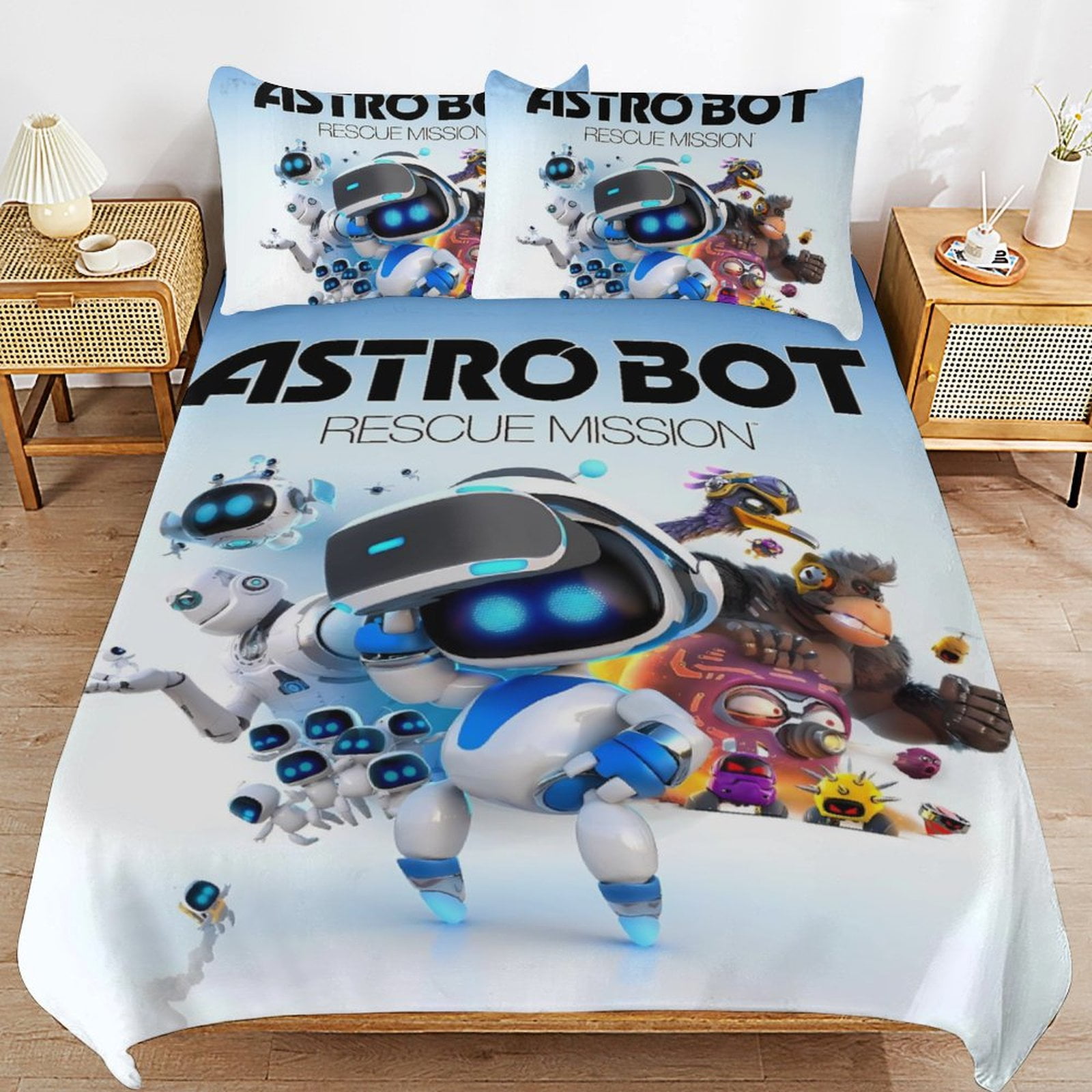 Astro Bot Bed Duvet Cover Microfiber Bedding Sets 3D Printed Lightweight 3 Piece Comforter Sets ...