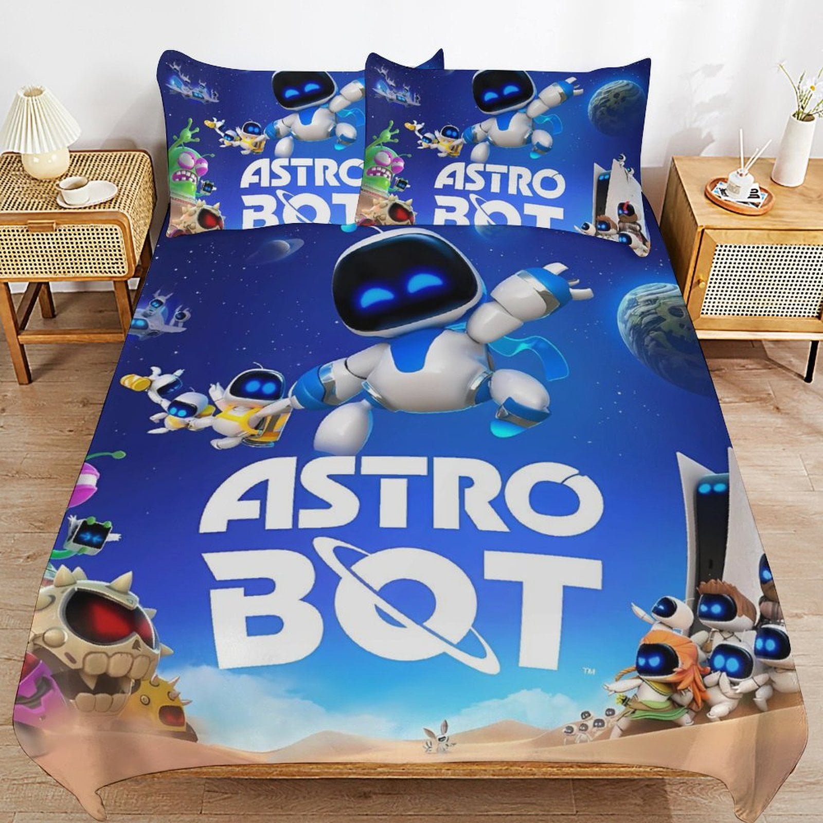 Astro Bot Bed Duvet Cover Microfiber Bedding Sets 3D Printed Lightweight 3 Piece Comforter Sets ...