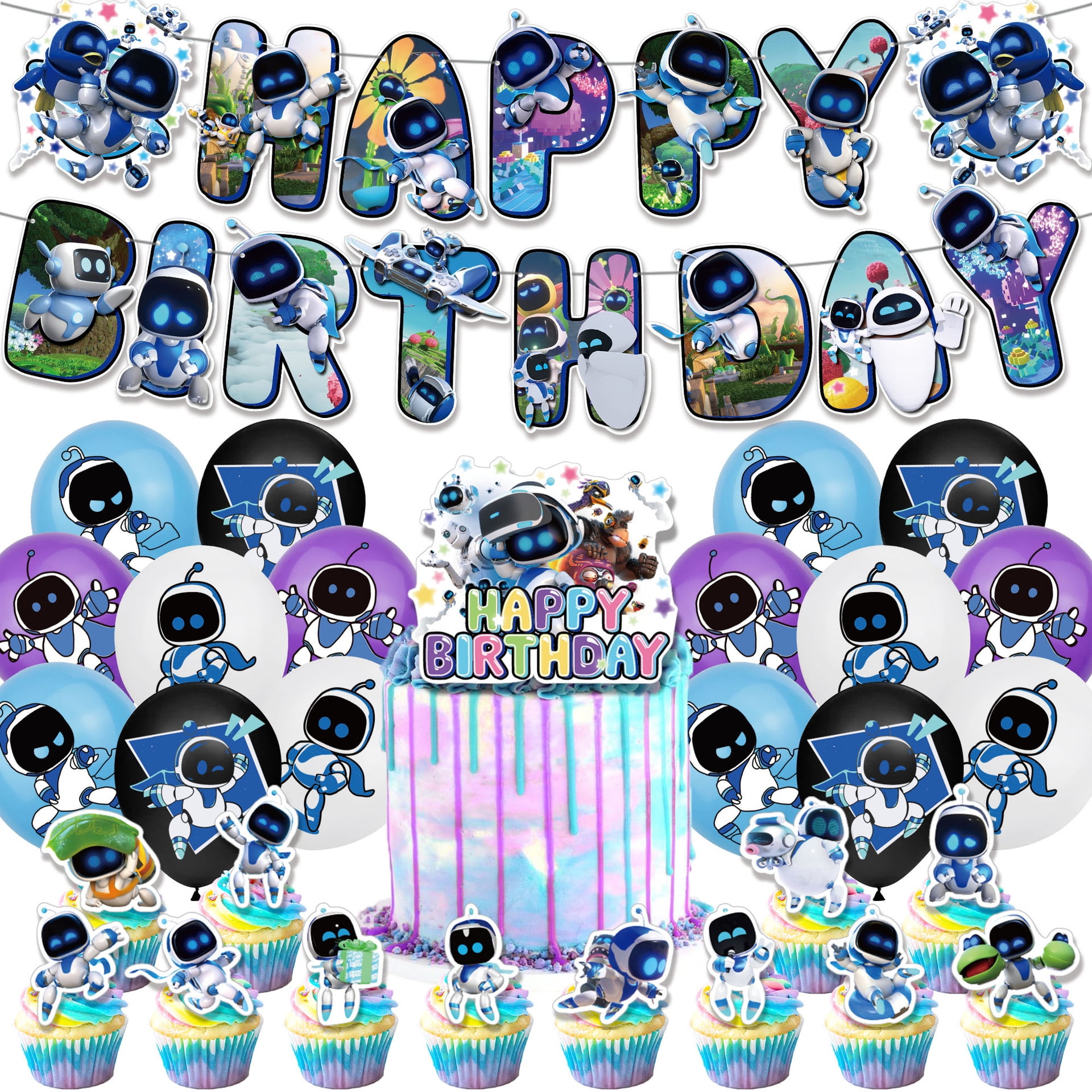 Astro Bot Birthday Party Decorations, Astro Bot Birthday Party Supplies Set for Kids Includes ...