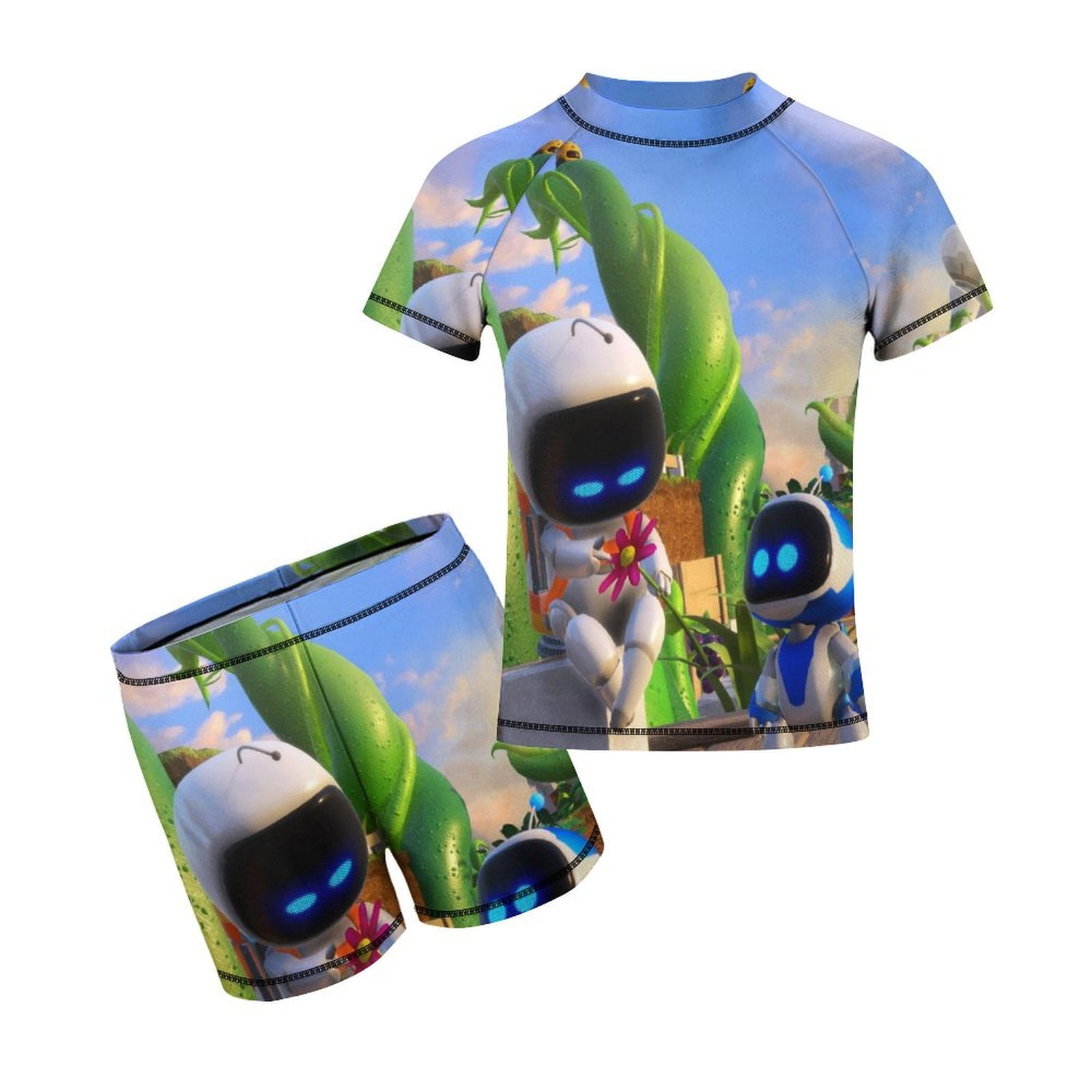Astro Bot Boys Rash Guard Set 2 Piece Swimsuits Short Sleeve Bathing ...
