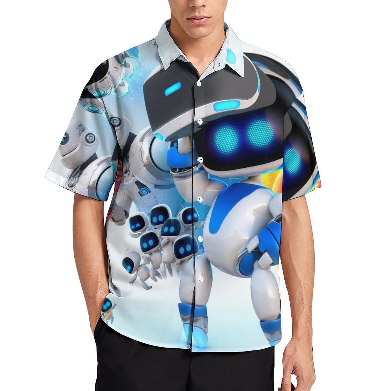 Astro Bot Mens Hawaiian Shirt Short Sleeve Button Down Shirts Tropical ...