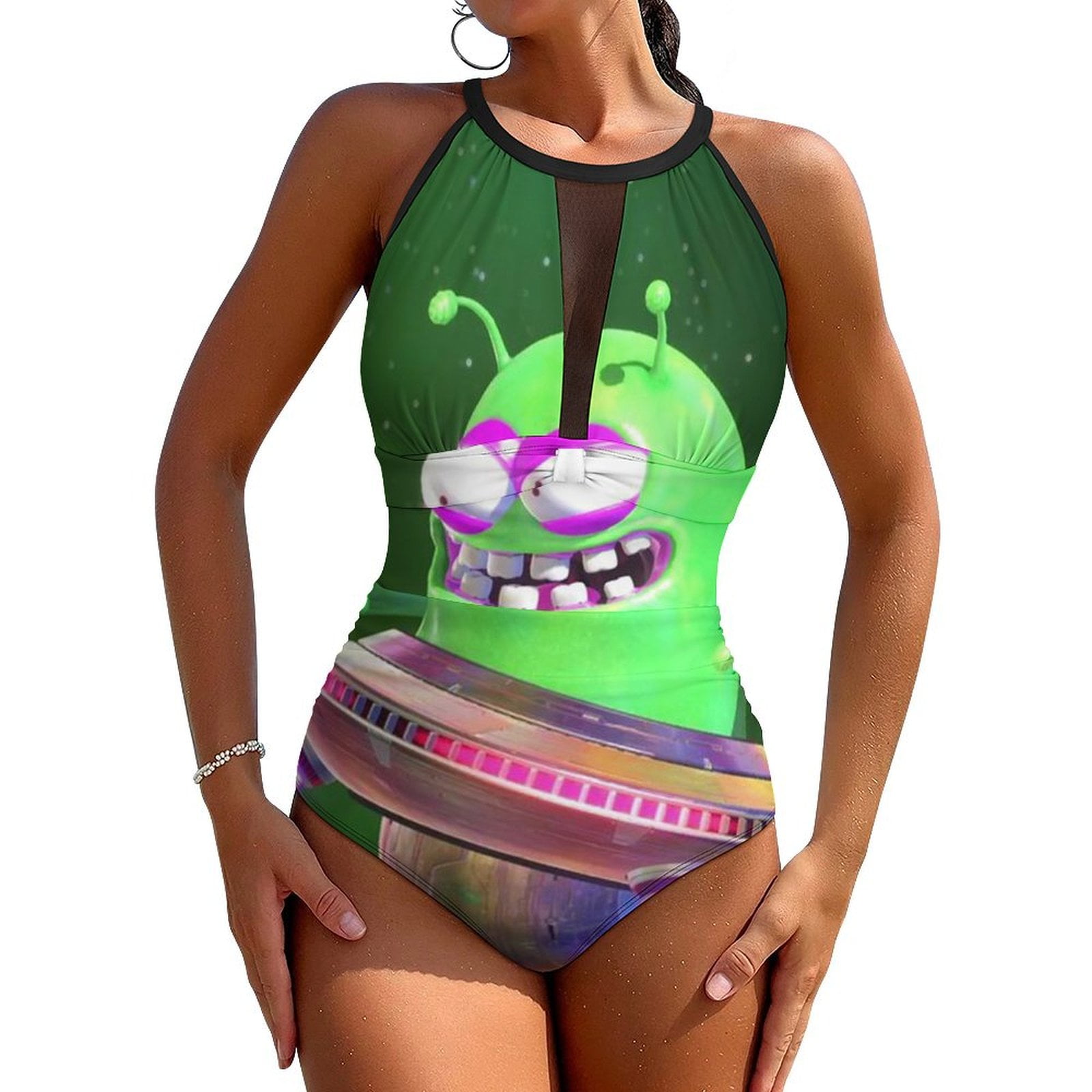 Astro Bot One-Piece Swimwear Sexy Mesh Monokini Swimsuit with Detachable Padding Bathing Suit ...