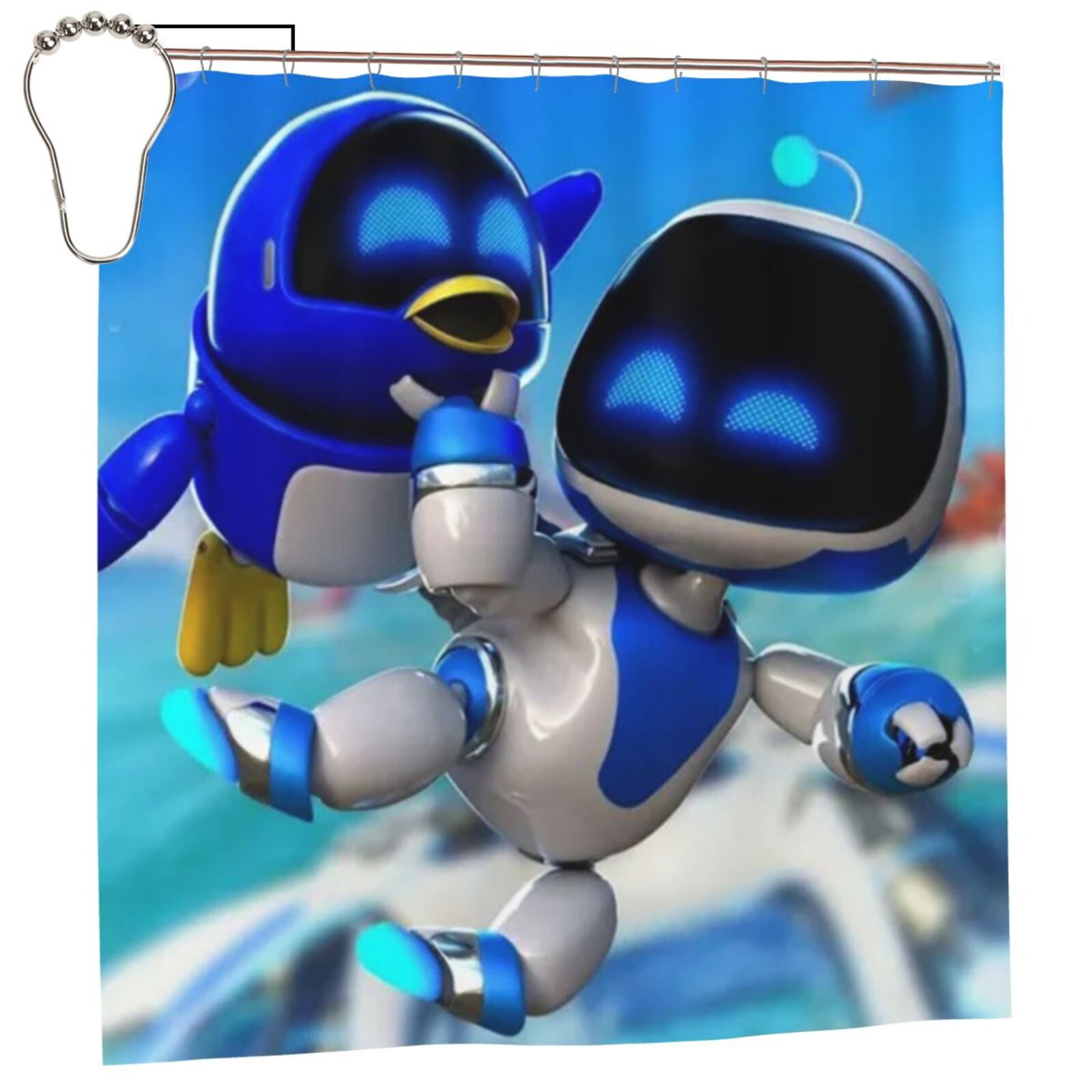 Astro Bot Shower Curtain Bathroom Decor 72"X72" Printed Washable Shower Curtain With Hooks Iron ...