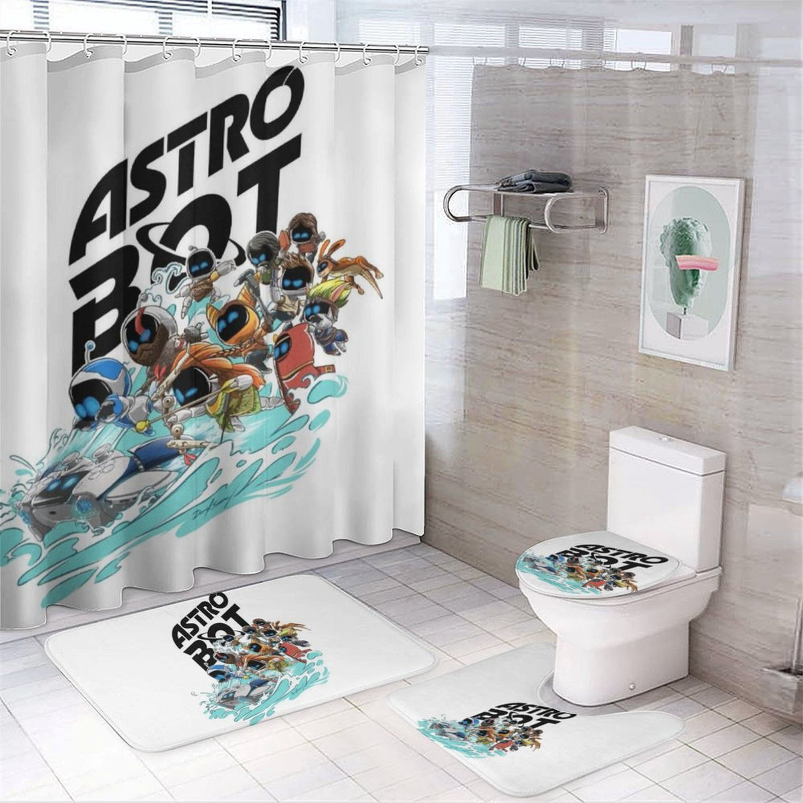 Astro Bot Shower Curtain Set 4 Piece, Set Bathroom Sets with Rugs(Bath ...