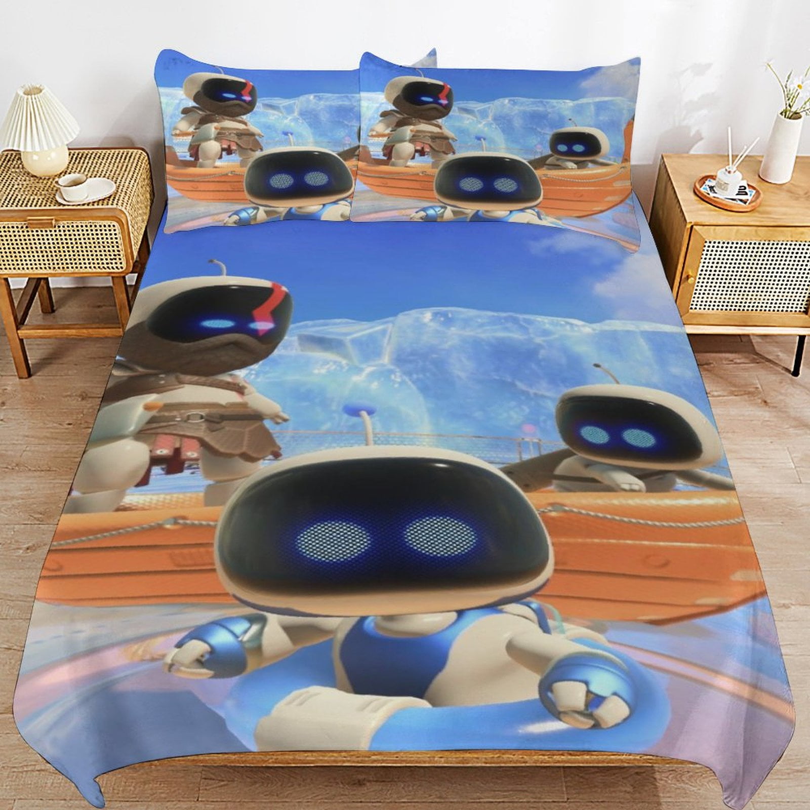 Astro Bot Three Piece Bedding Soft Cute Bed Suit With 1 Duvet Cover And ...