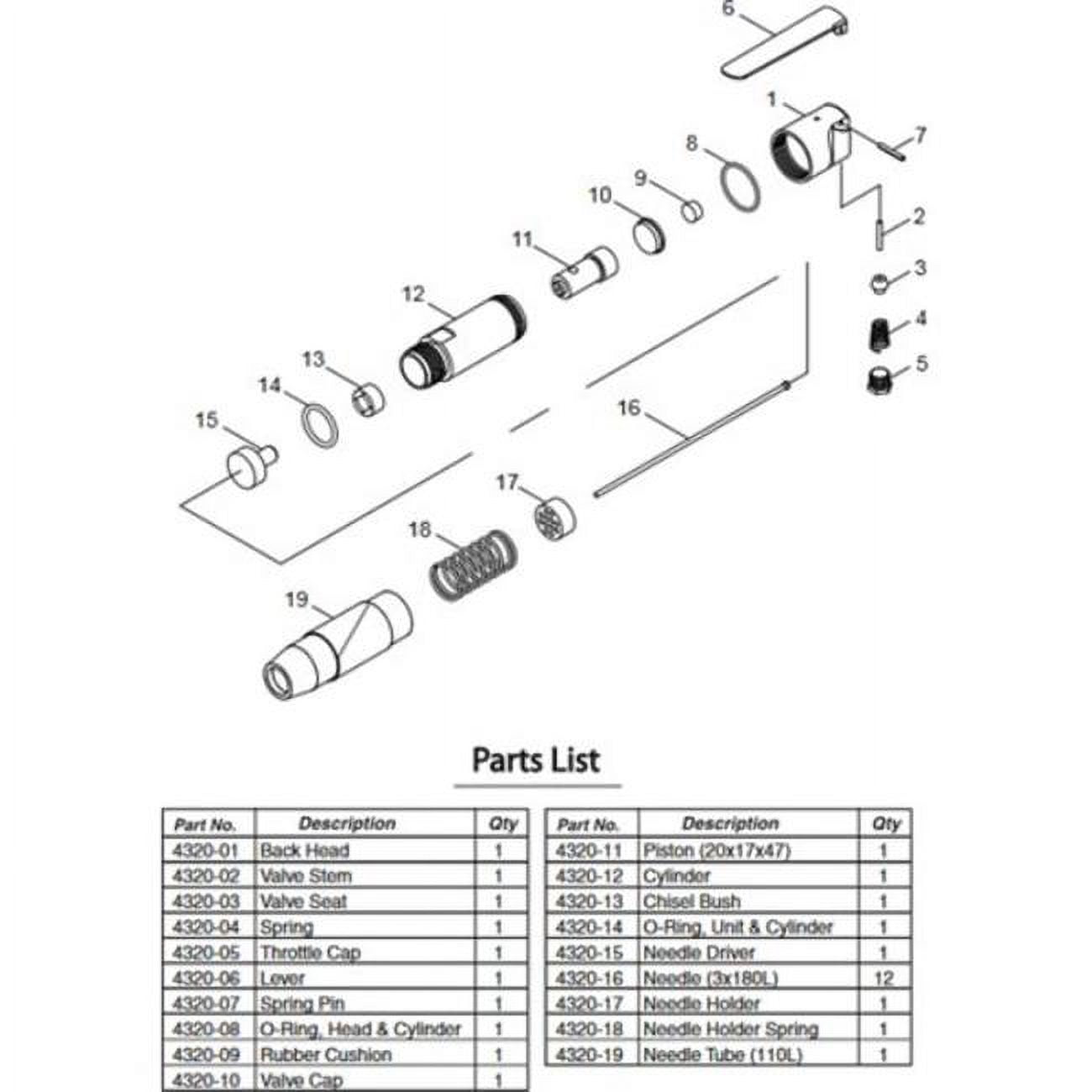 Astro Pneumatic AST4320-15 Needle Driver for 4320 In-Line Needle Scaler ...