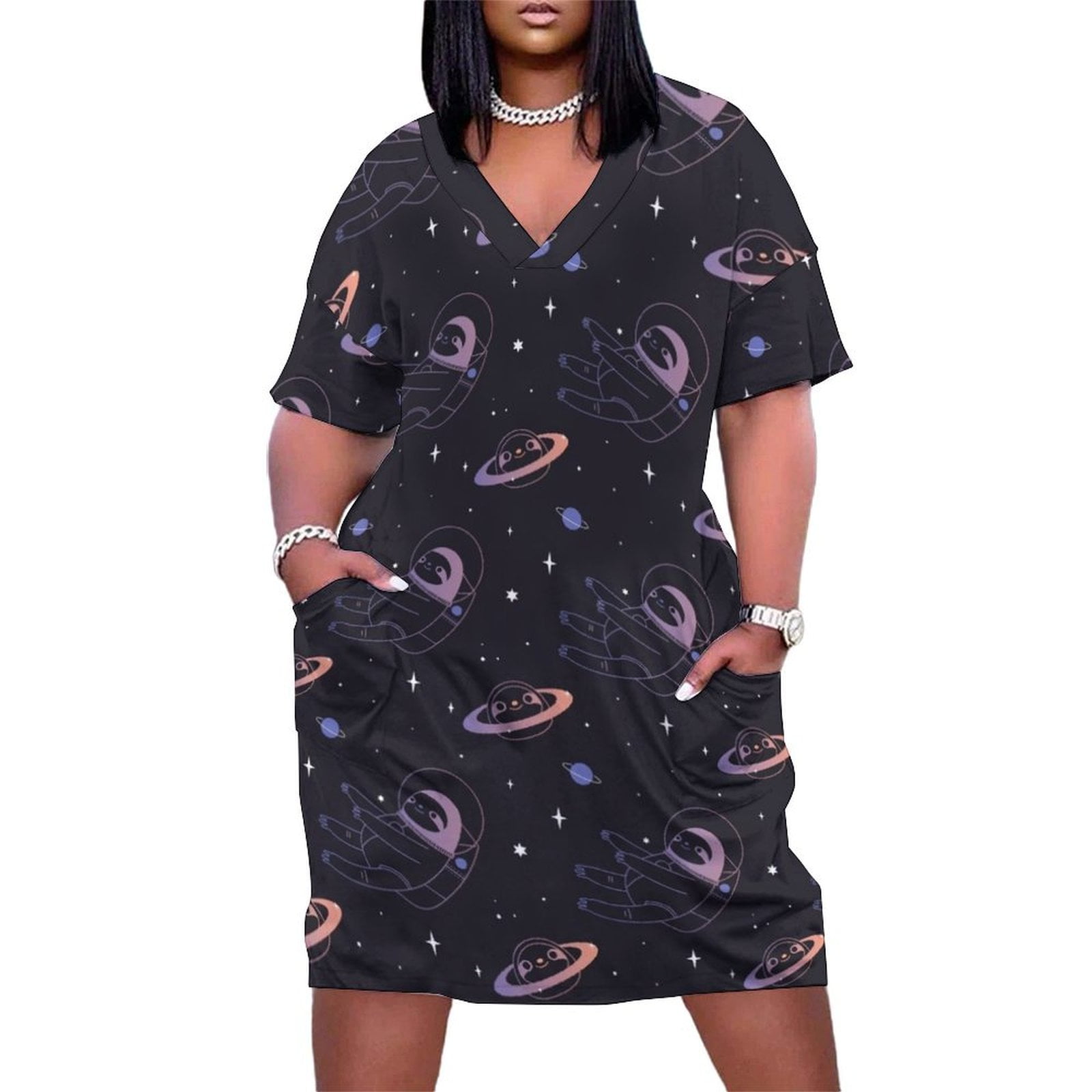 Astro sloth and planet sloth pattern in black background Loose Pocket ...