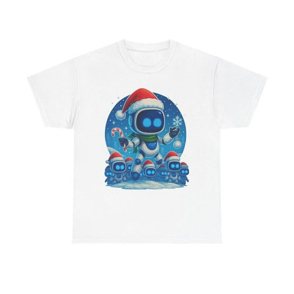 AstroBot-Inspired Xmas Robot Graphic Tee, Blue Holiday Bot Artwork ...