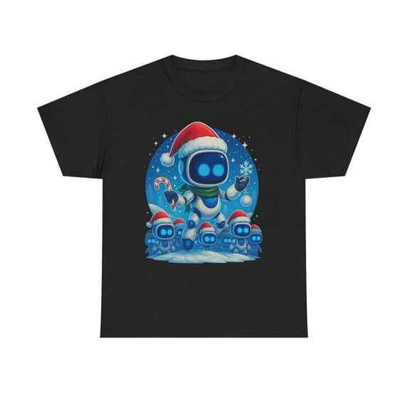 AstroBot-Inspired Xmas Robot Graphic Tee, Blue Holiday Bot Artwork ...