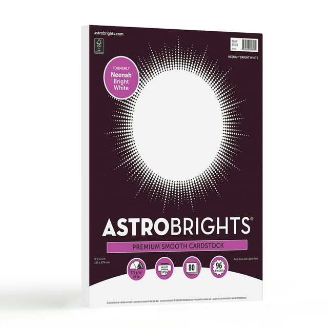 Astrobrights Cardstock, 8.5" x 11", 65 lb./176 Gsm, Bright White, 80 ...