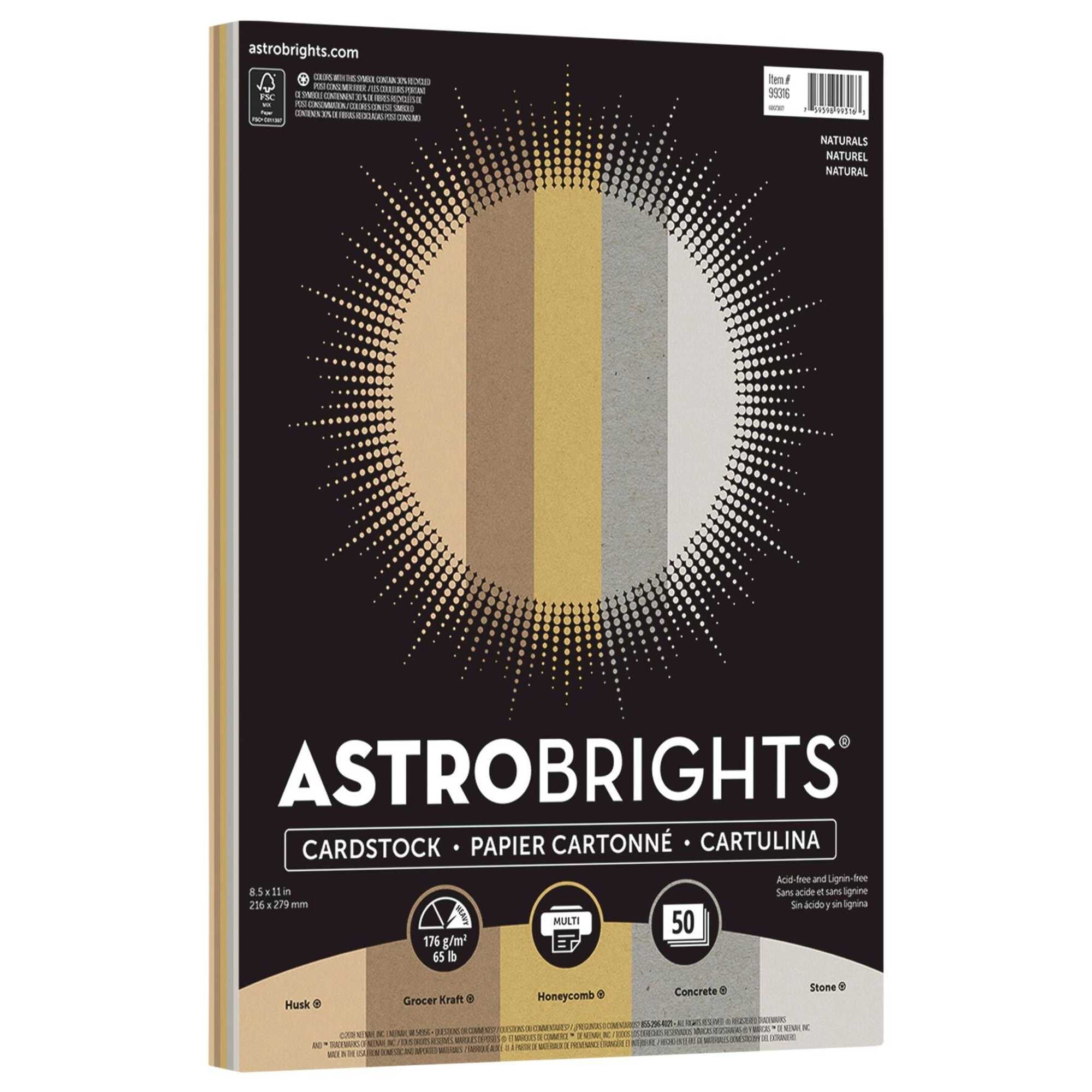 Astrobrights Cardstock, 8.5" x 11", 65 lb./176 Gsm, Natural Assortment ...