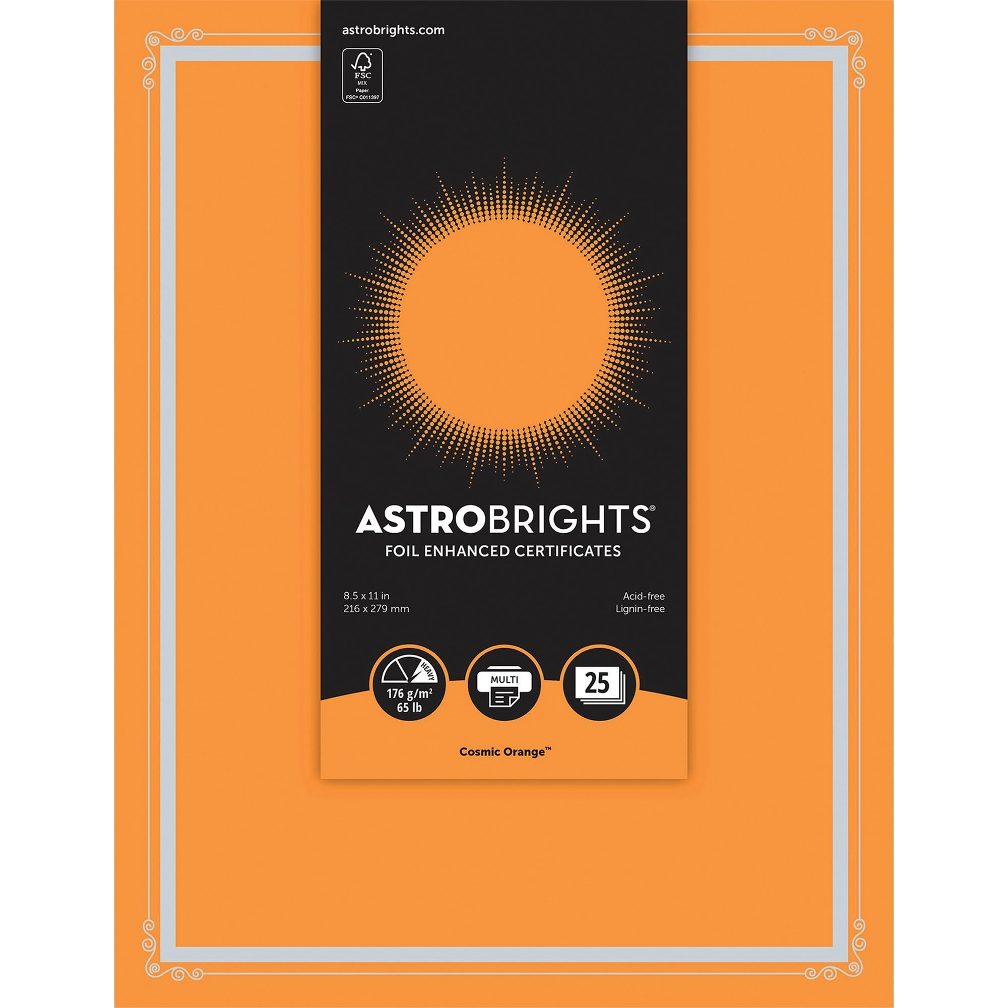 Astrobrights Certificate Paper - Cosmic Orange/Silver - 25/Pack 91099 ...