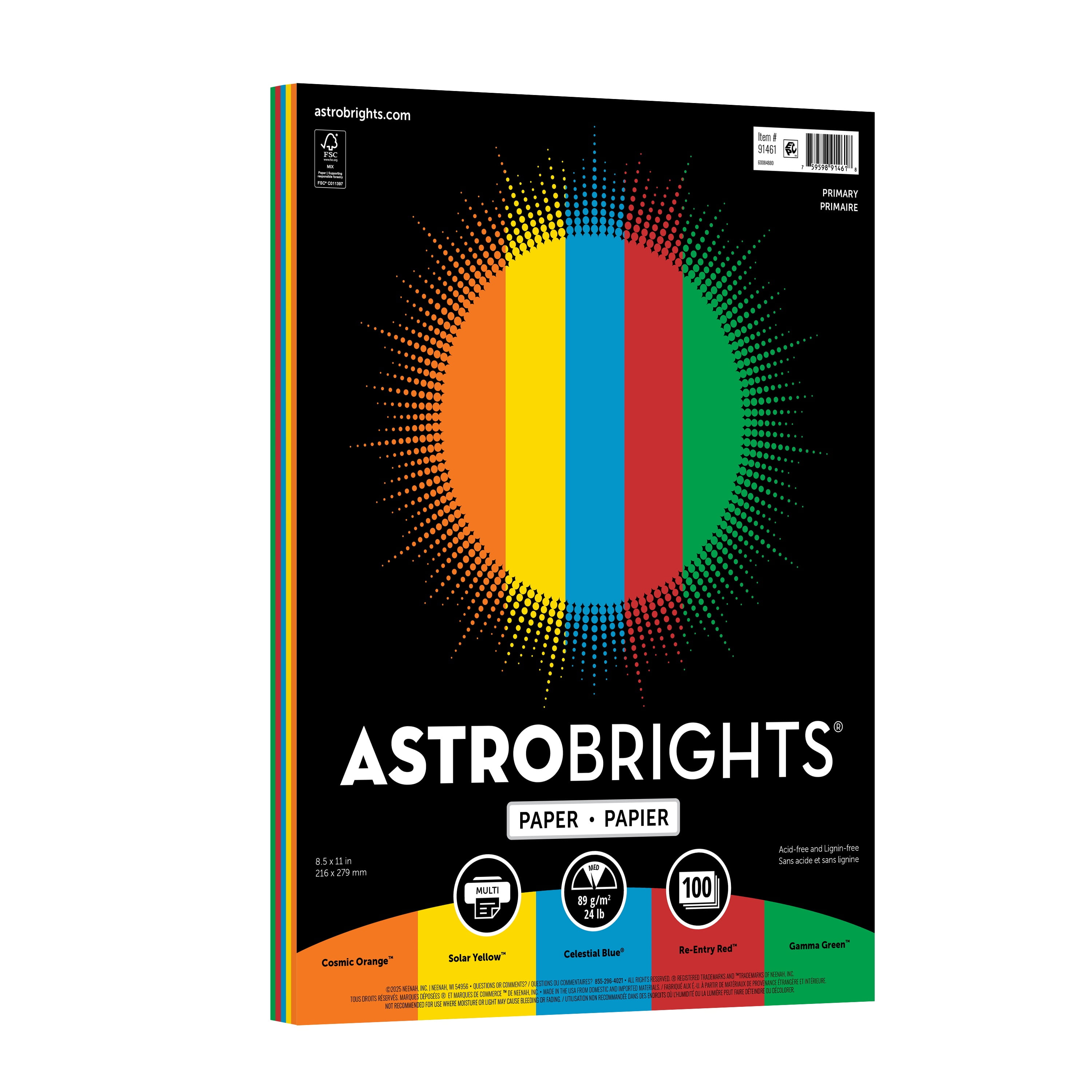 Astrobrights Color Paper, 8.5" x 11", 24 lb./89 gsm, Primary Assortment ...