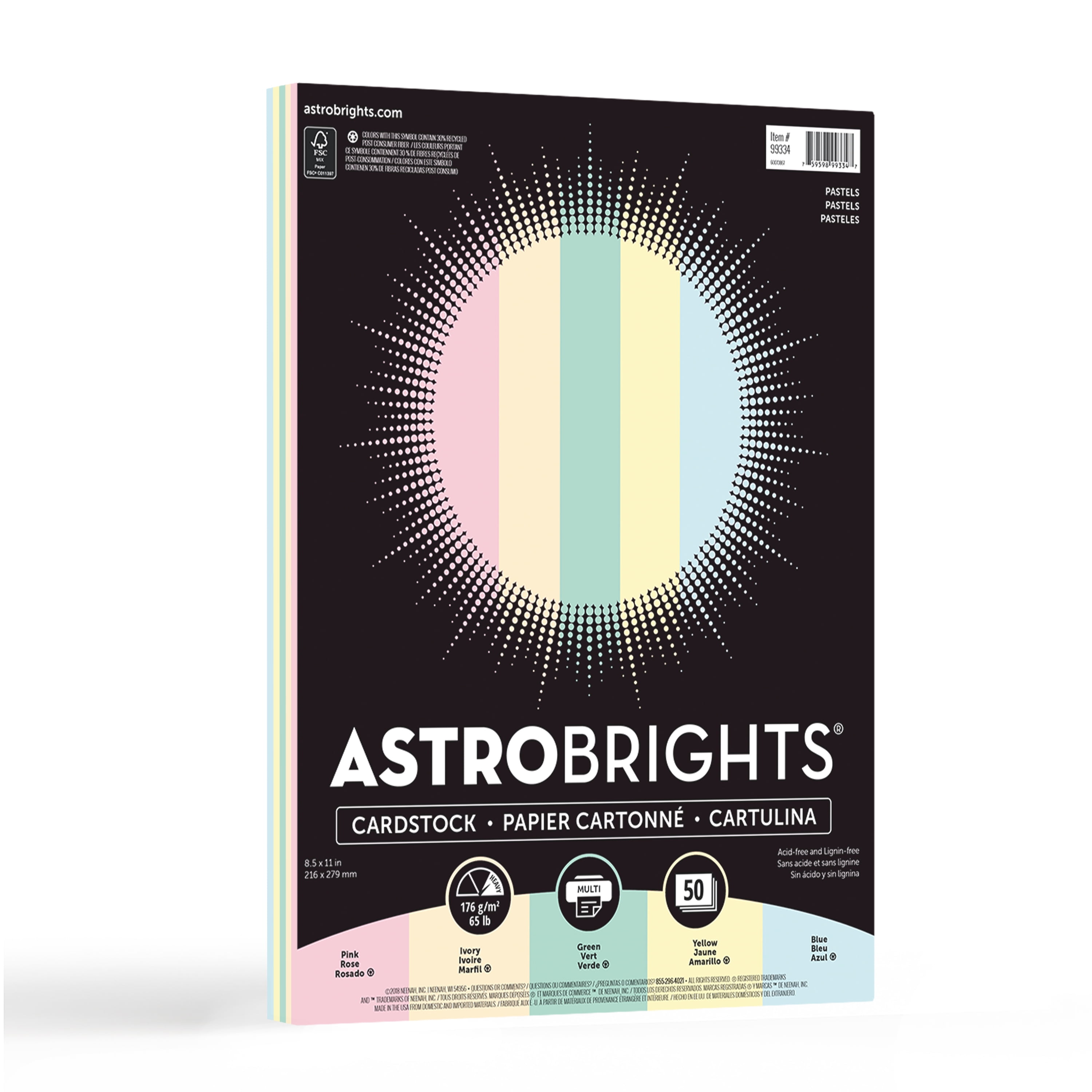 Astrobrights Colored Cardstock, 8.5" x 11", 65 lb/176 Gsm, Pastel, 50 ...