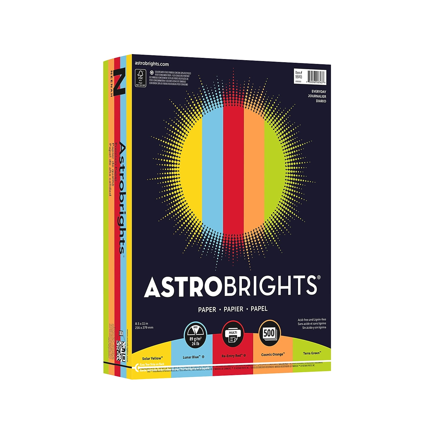 Astrobrights Colored Paper 24 lbs. 8.5" x 11" Assorted Everyday Colors ...