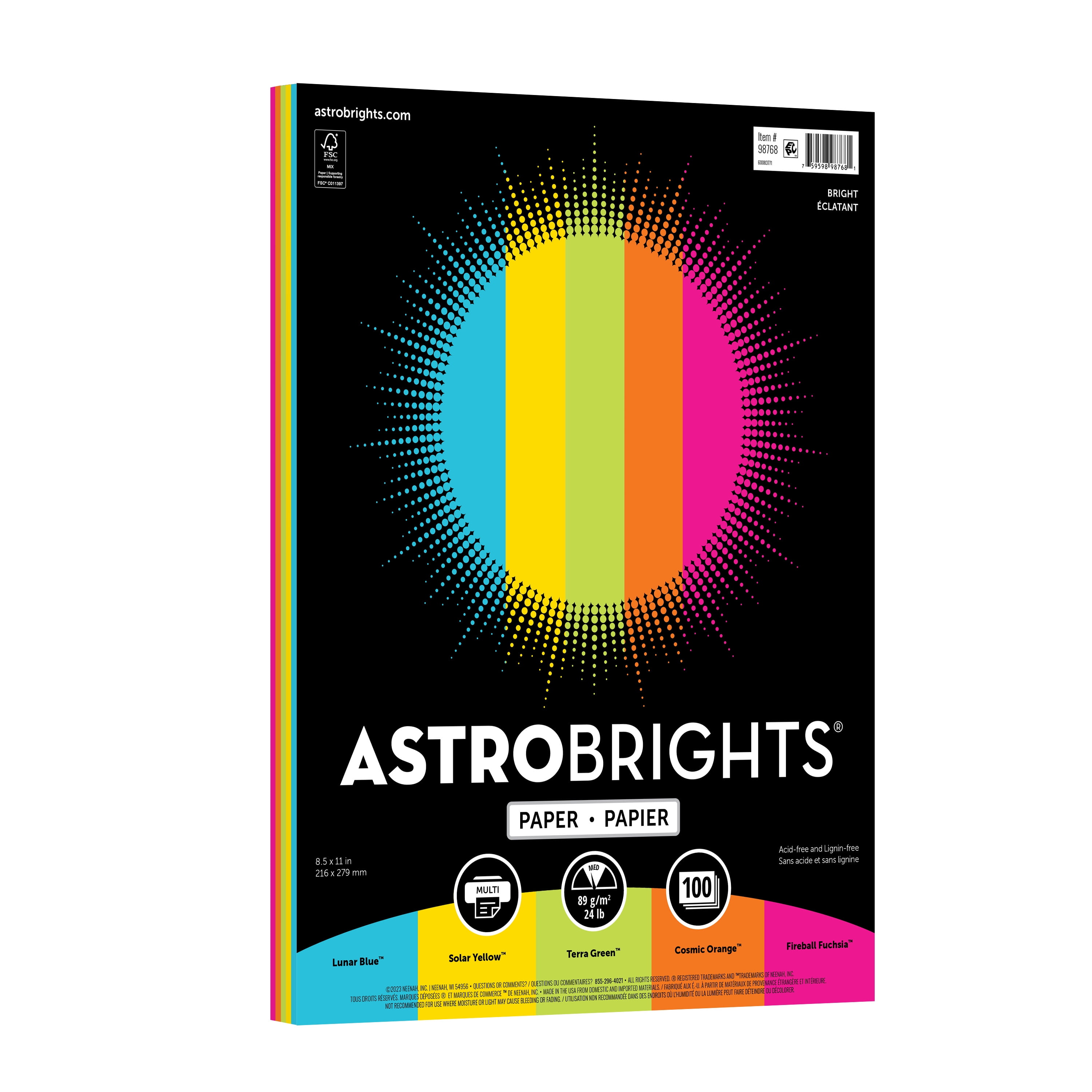 Astrobrights Color Paper, 8.5 x 11", 24 lb/89 Gsm, 5-Colors, 100 Sheets ...