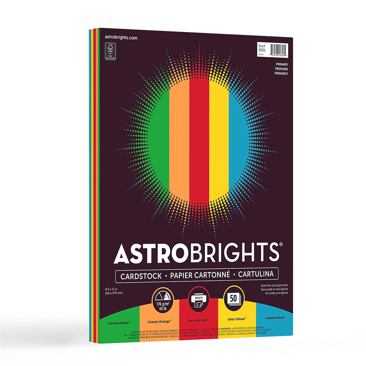 Astrobrights Primary 65 lb. Cardstock Paper 8.5" x 11" Assorted Colors ...