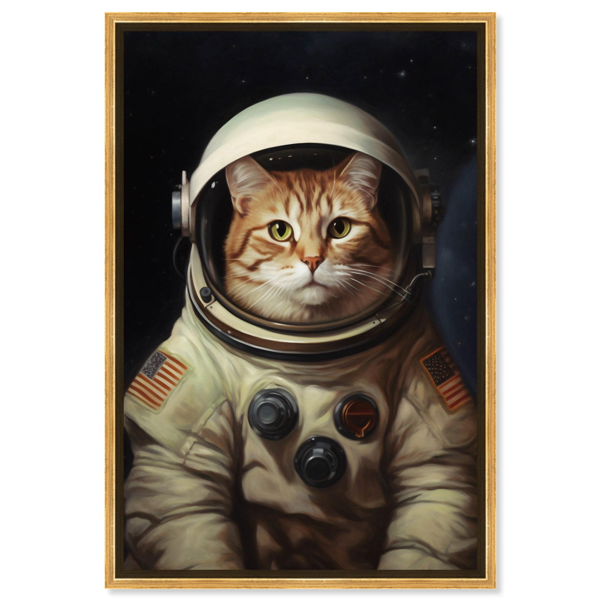 Astrocat Canvas Quirky Cat Art Prints By Notoriart, Gold Frame, 30" x ...