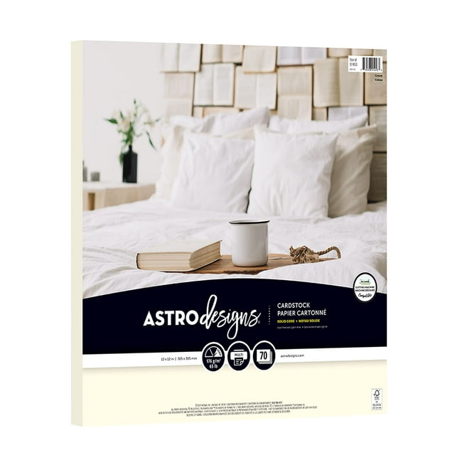 Astrodesigns Crafting Cardstock, 12" STF9 x 12", 65 lb/176 gsm, Cream, 70 Sheets (91453 ...