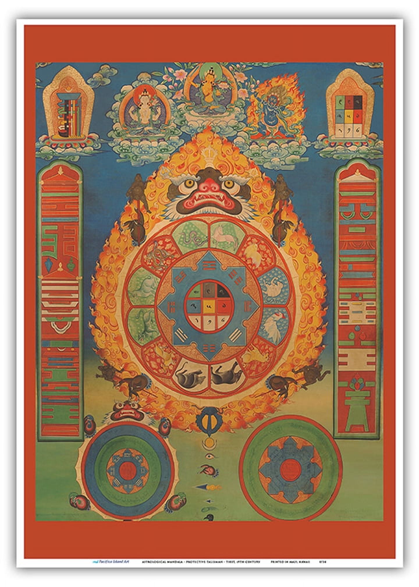Astrological Mandala of Srid Pa Ho - Protective Talisman - Vintage Tibetan Thangka Buddhist ...