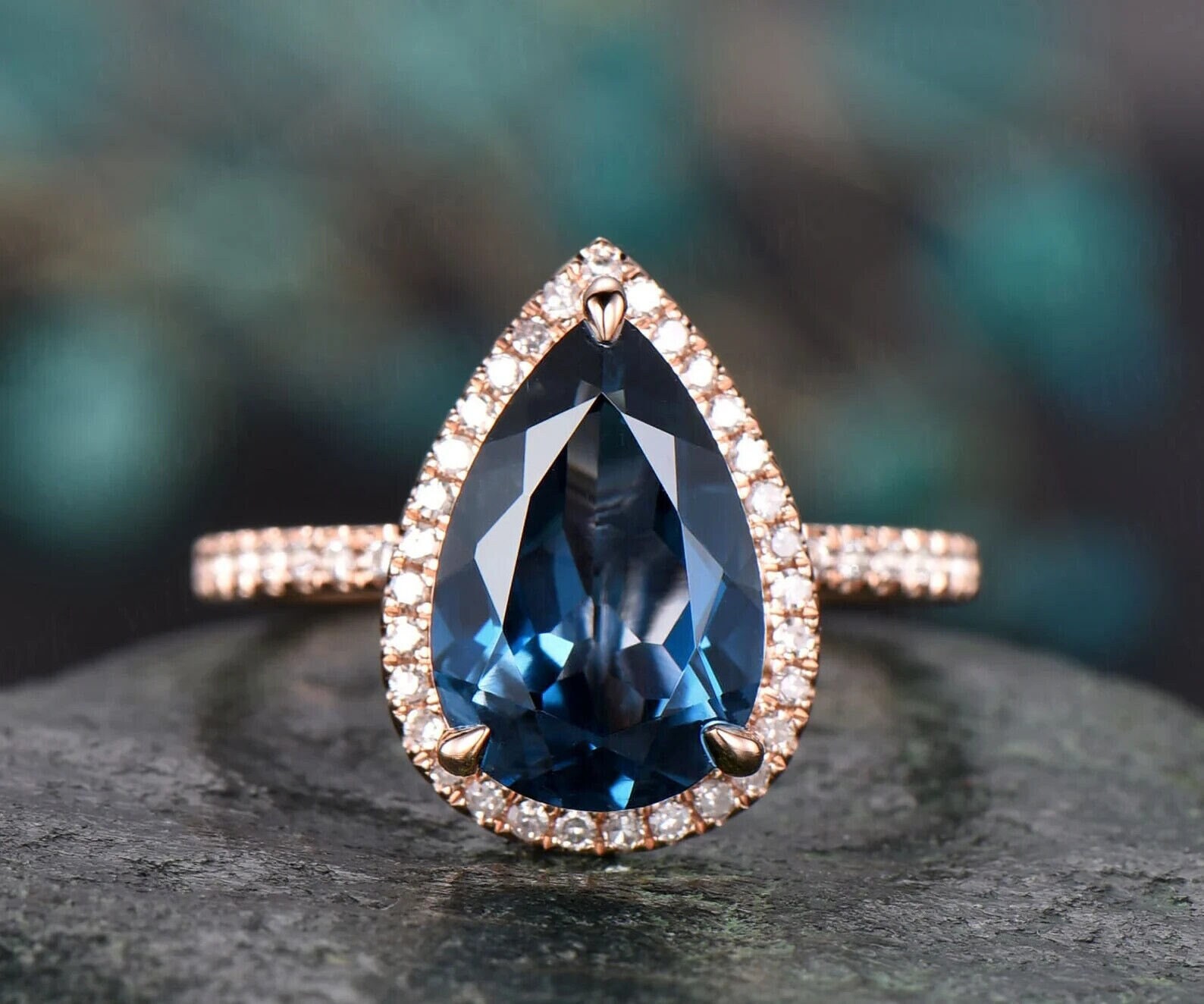 Astrological Rashi Ratna 14k Rose Gold Bridal Wedding Ring Natural Pear ...