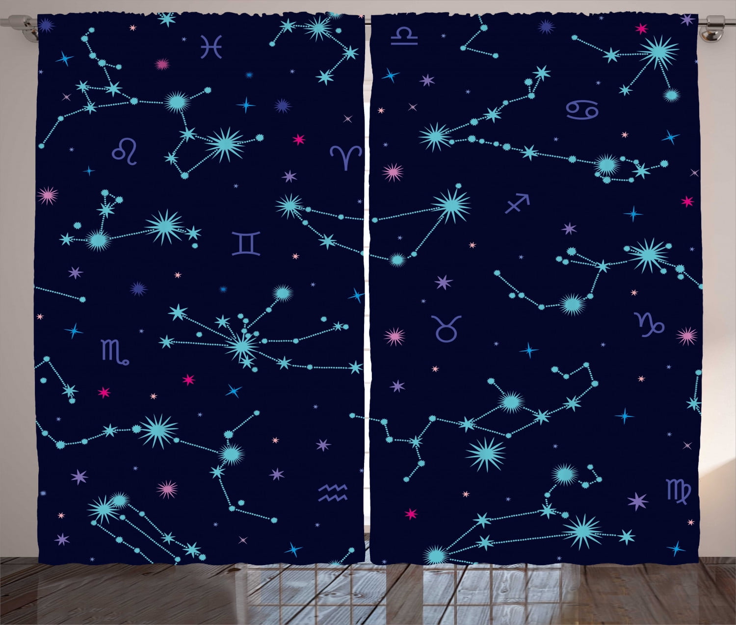 Ambesonne Astrology Curtains 2 Panel Set, Horoscope Sign Dots, 108" x ...