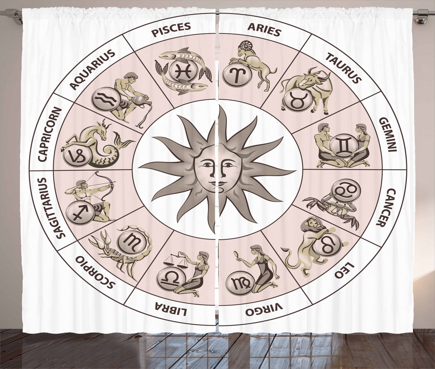 Ambesonne Astrology Curtains 2 Panel Set, Circle of Zodiac Sign, 108" x ...