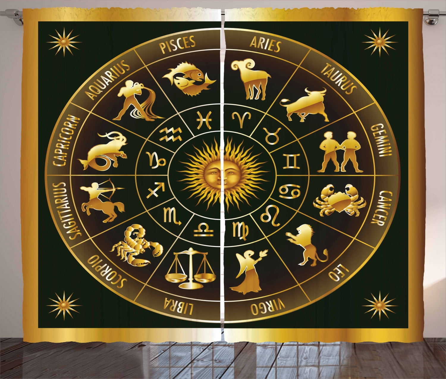 Ambesonne Astrology Curtains 2 Panel Set, Signs Circle Sun Moon, 108" x ...