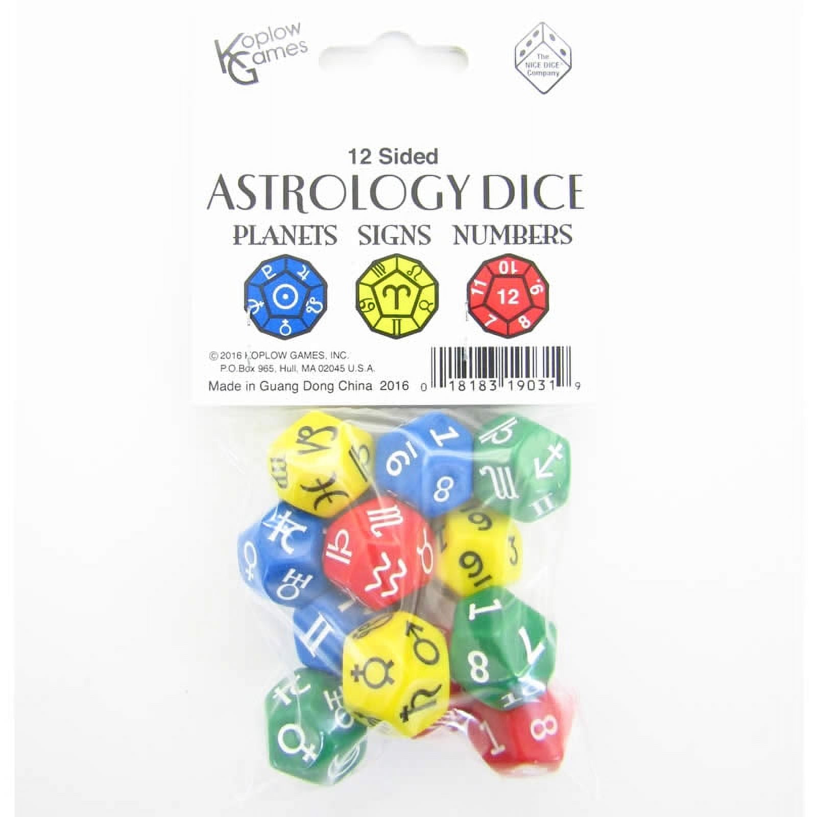 Astrology Dice Planets Signs and Numbers 17mm (21/32in) Pack of 12 ...