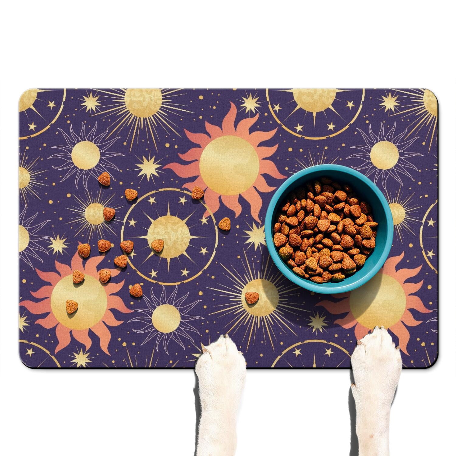 Astrology Dog Bowl Mat - Celestial Pet Food Mat with Sun and Moon Print ...