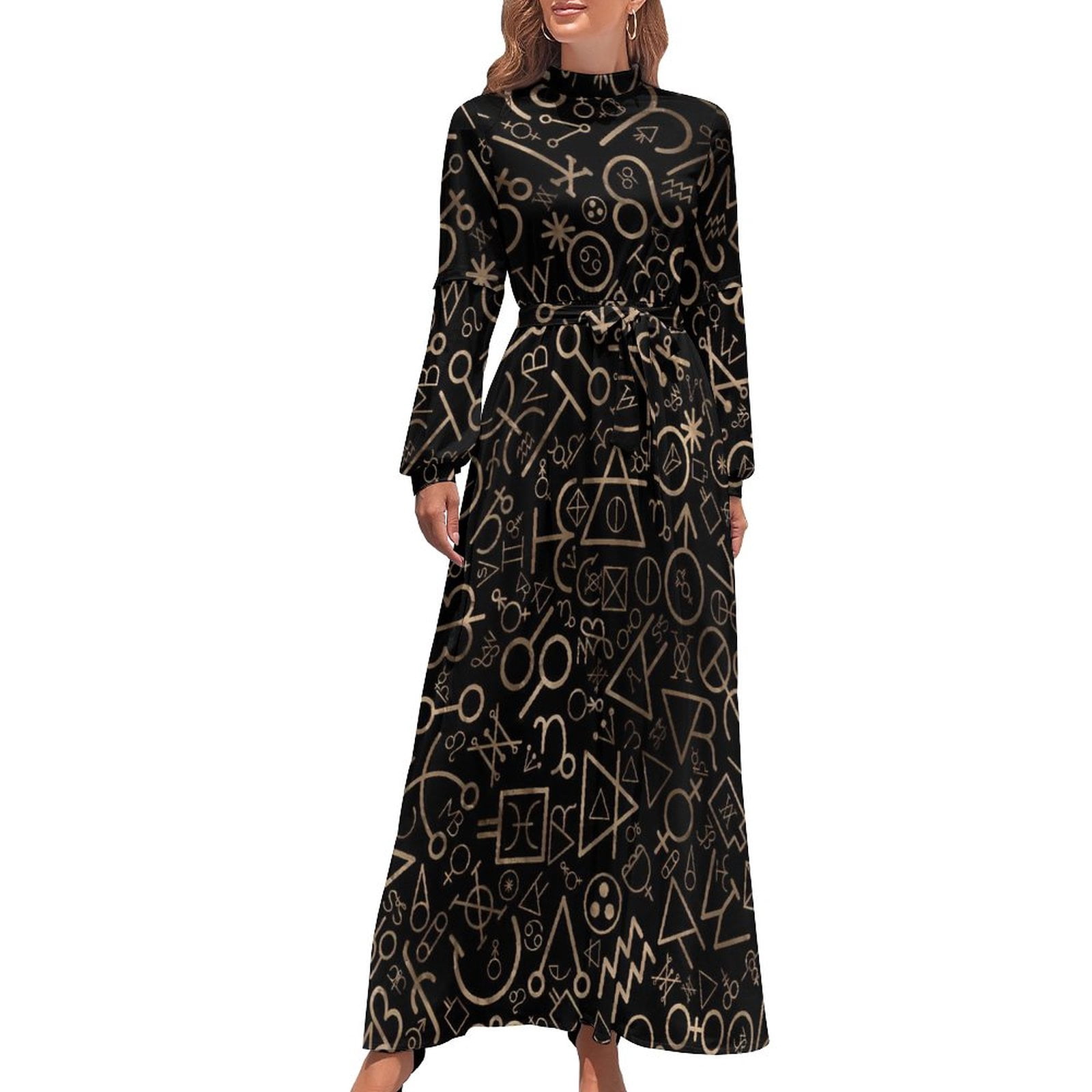 Astrology Dress Long Sleeve Star Map City Lights Elegant Maxi Dress ...