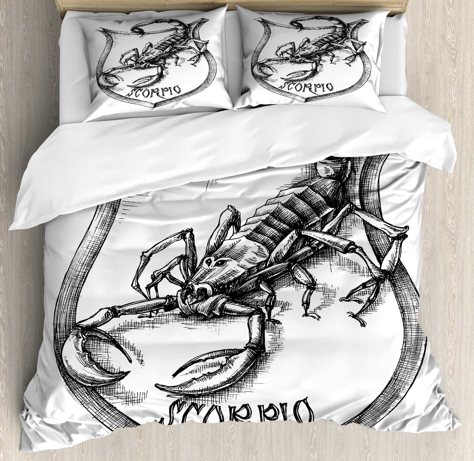 Astrology Duvet Cover Set, Black and White Heraldry Zodiac Scorpio ...