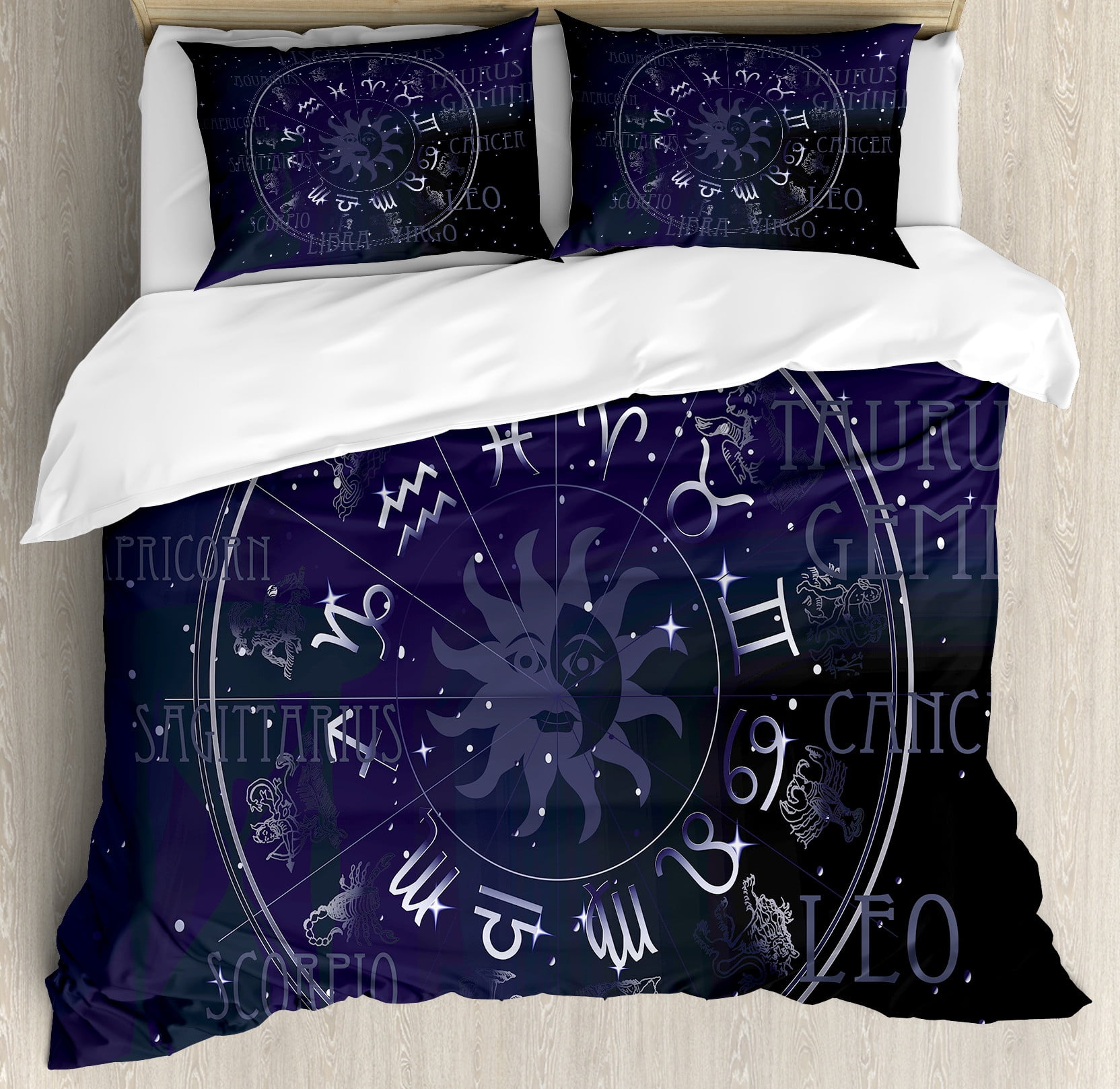 Astrology Duvet Cover Set, Horoscope Zodiac Sign in Circle Wheel Shape ...
