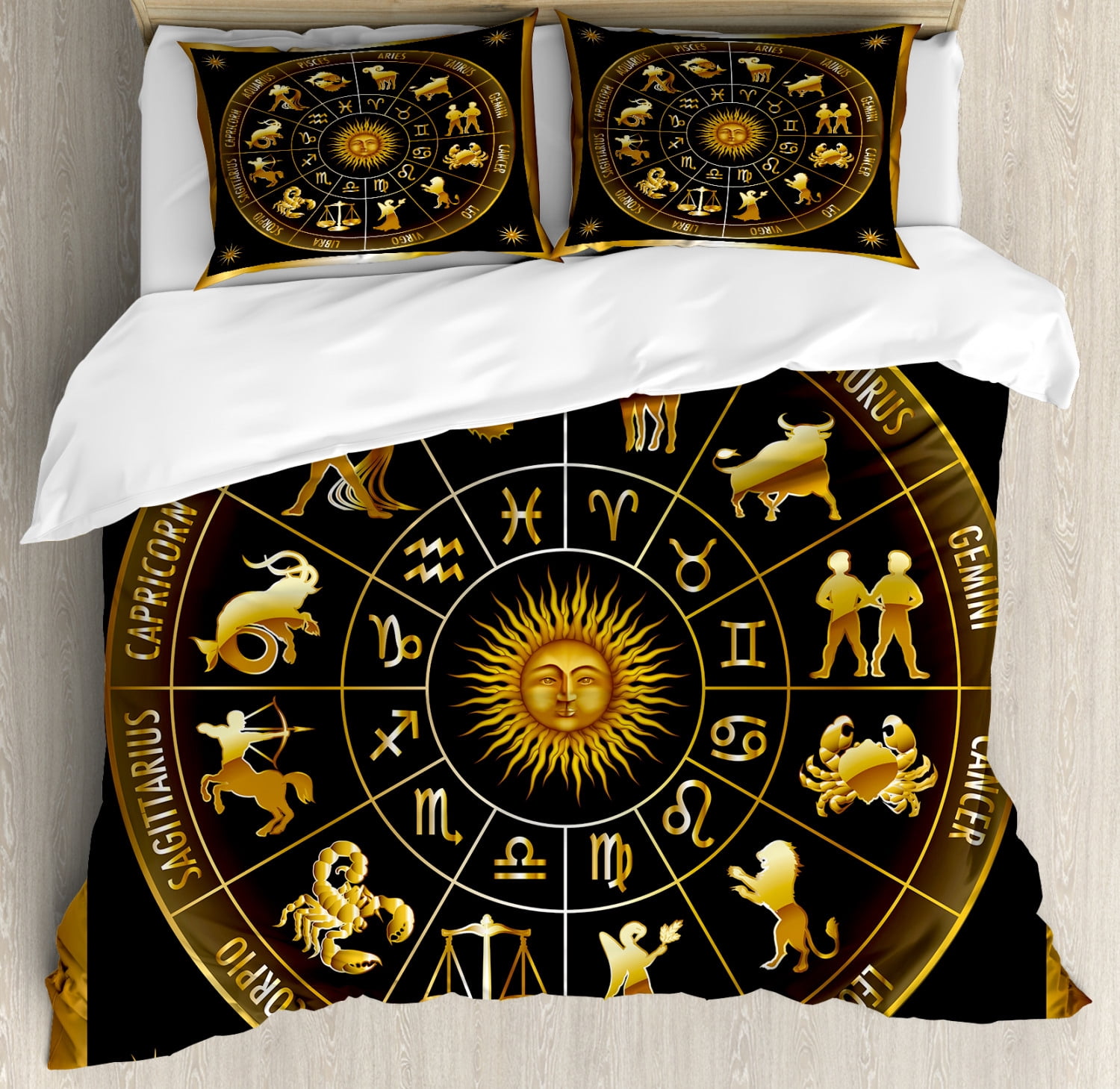 Astrology Duvet Cover Set King Size, Wheel Zodiac Astrology Signs in ...