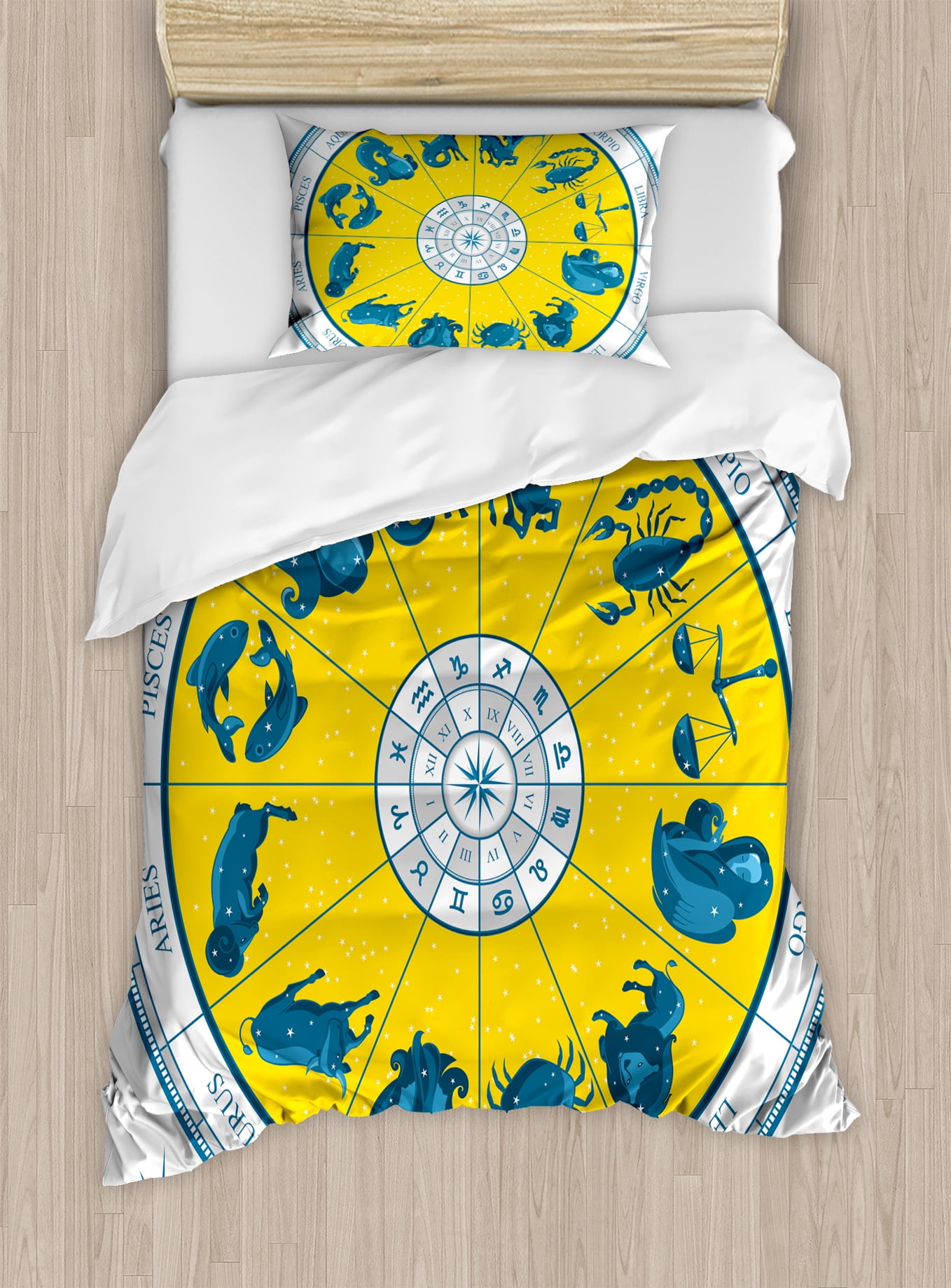 Astrology Duvet Cover Set, Modern Original Zodiac Natal Chart with ...