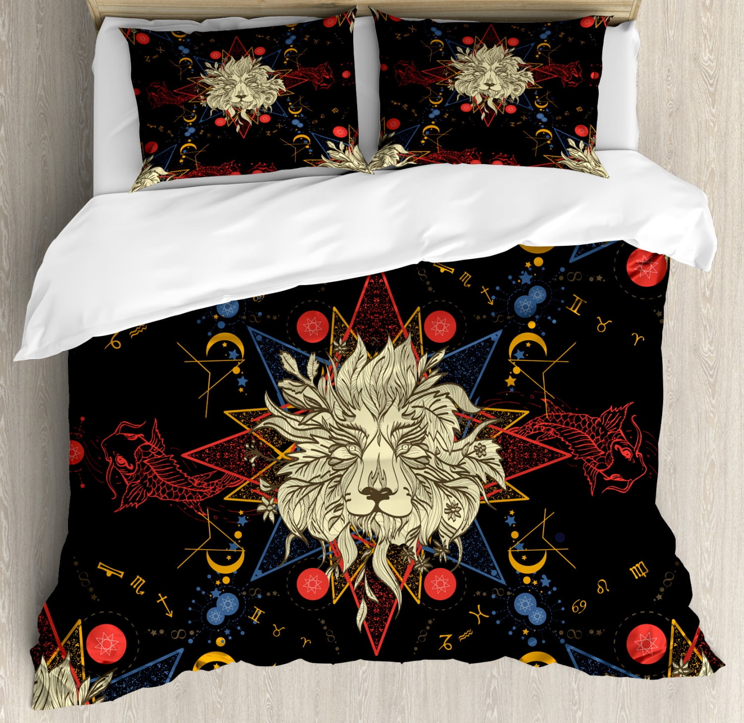 Astrology Duvet Cover Set Queen Size, Medieval Mystical Lion Portraits ...