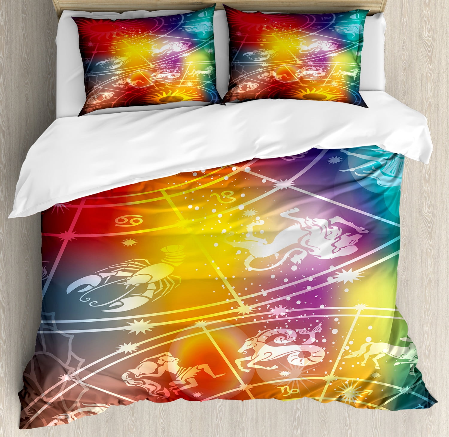 Astrology Duvet Cover Set Queen Size, Ombre Rainbow Colored Abstract ...