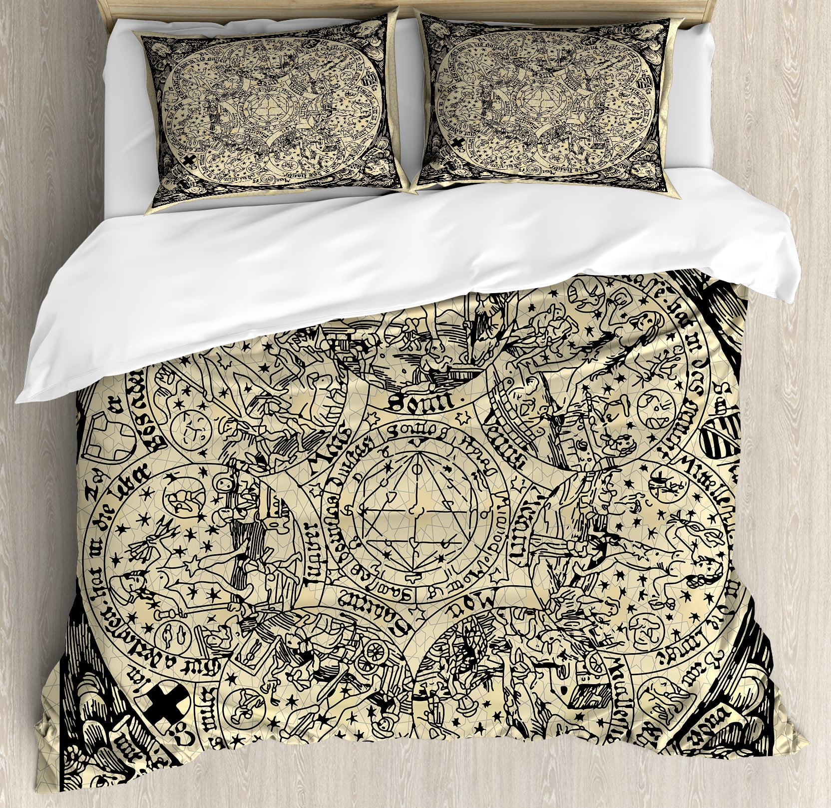 Astrology Duvet Cover Set, Series of Mystic Esoteric Old Map with Man ...
