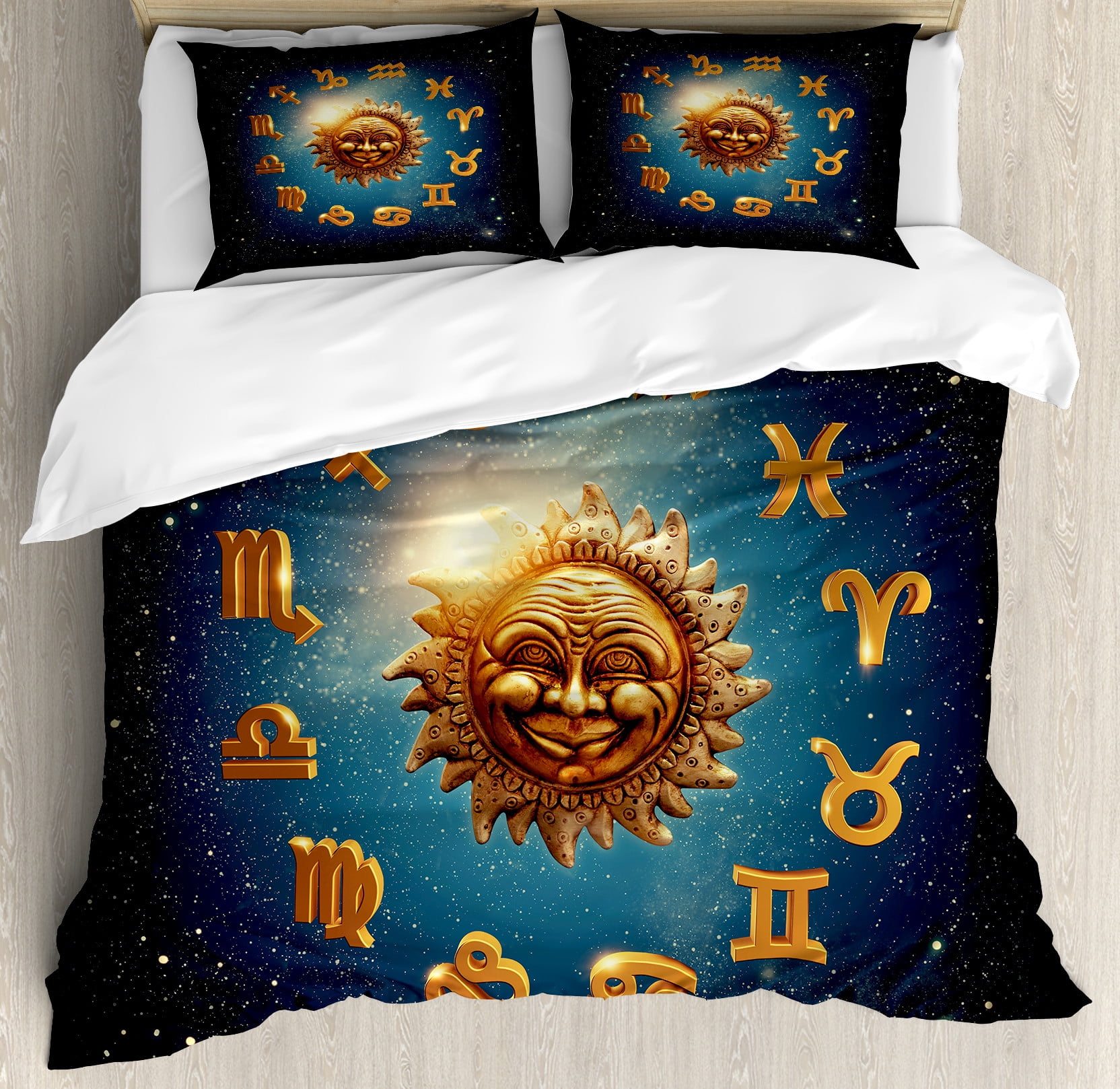 Astrology Duvet Cover Set, Signs Surrounds a Moon Sun in Space with ...
