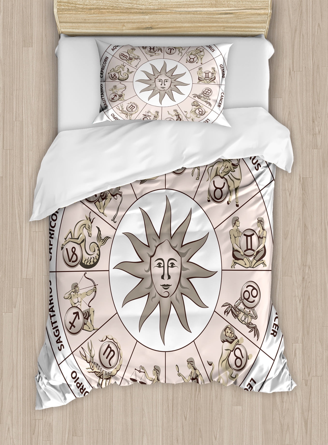 Astrology Duvet Cover Set, Wheel Circle of Zodiac Signs with Sun Seem ...